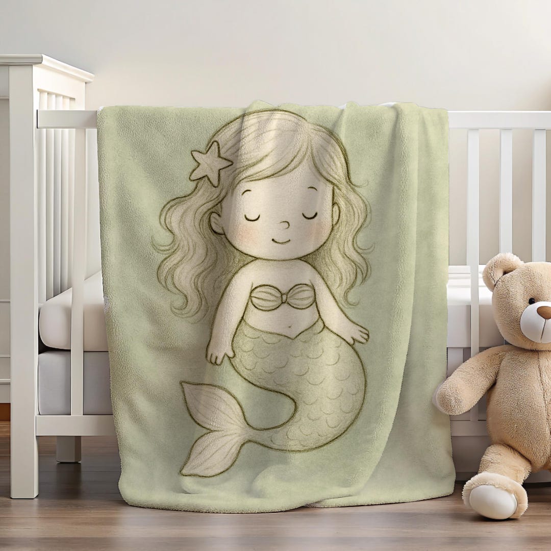 Plush Throw Featuring Little Mermaid Calming Green Cuddly Nursery ...