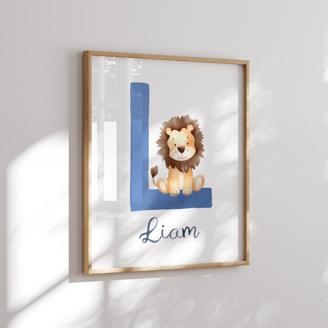 Lion Monogram | Customizable Printable | Blue Name Sign | Cute Lion ...