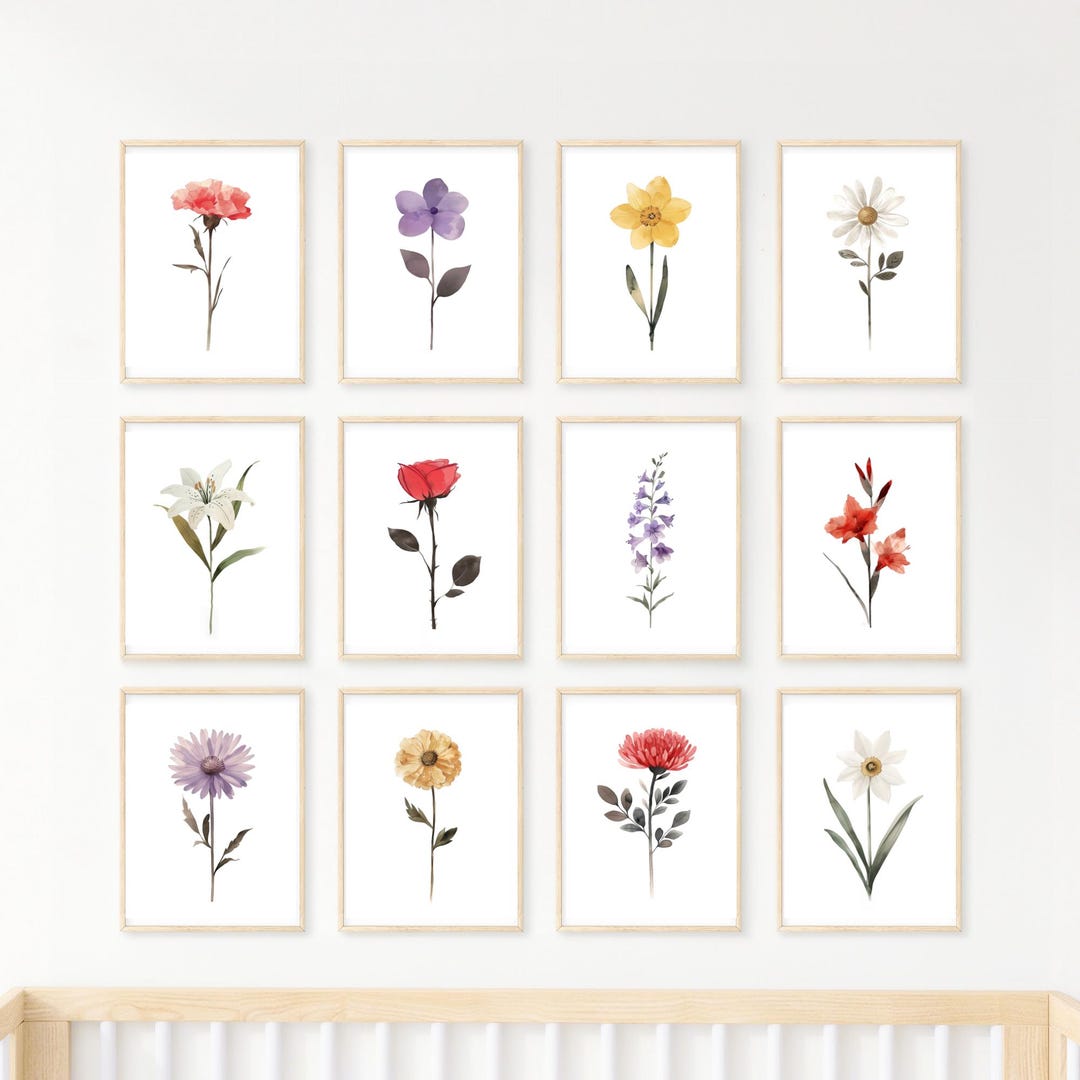 Birth Month Flower Wall Art Floral Decor Carnation Violet Daffodil ...