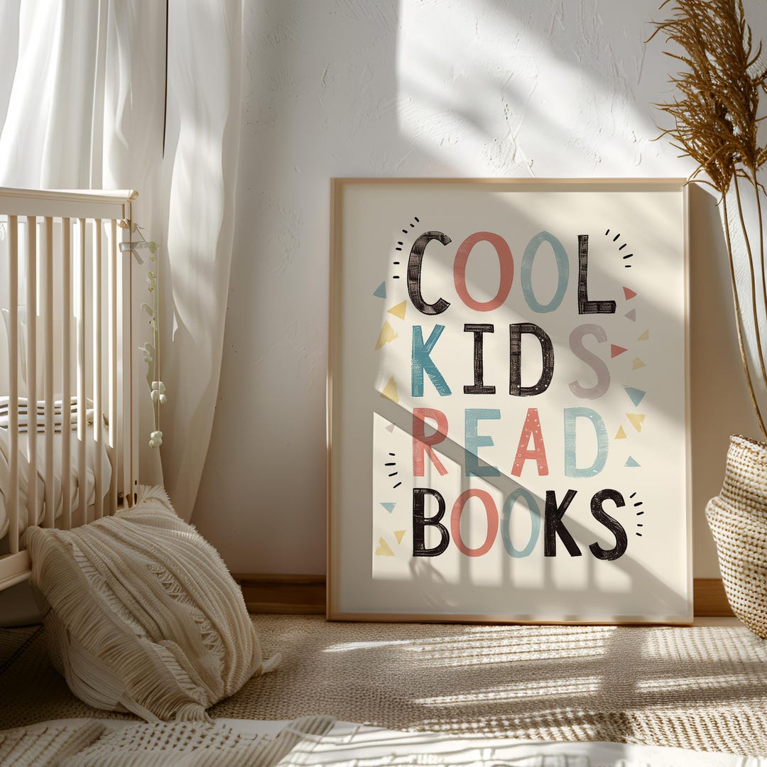 Beige Cool Kids Read Books Printable, Kids Reading Book, Playroom Wall ...
