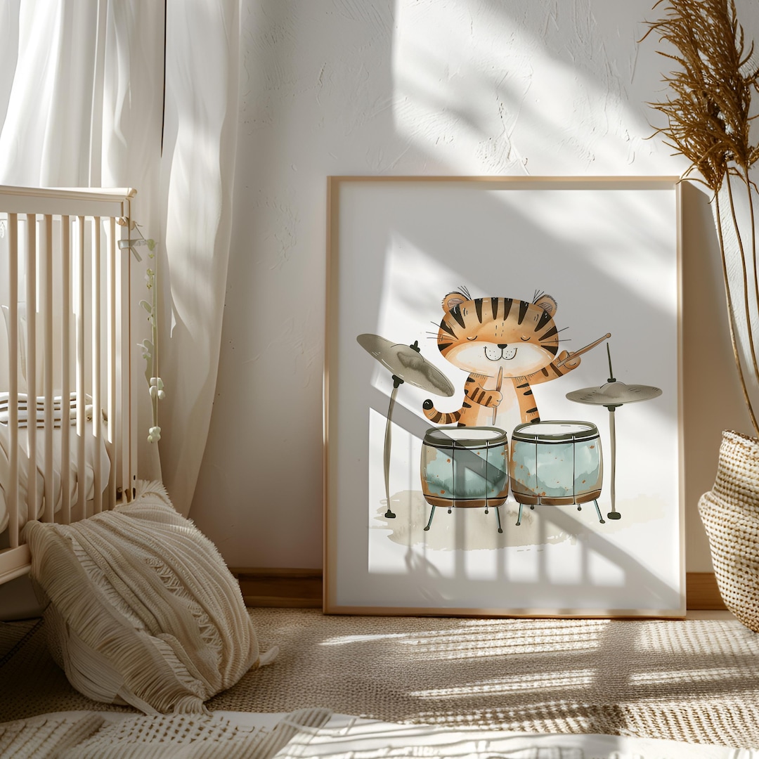 Tiger Plays Drums Decor - Tiger PNG - Animal Playing Drums Artwork ...