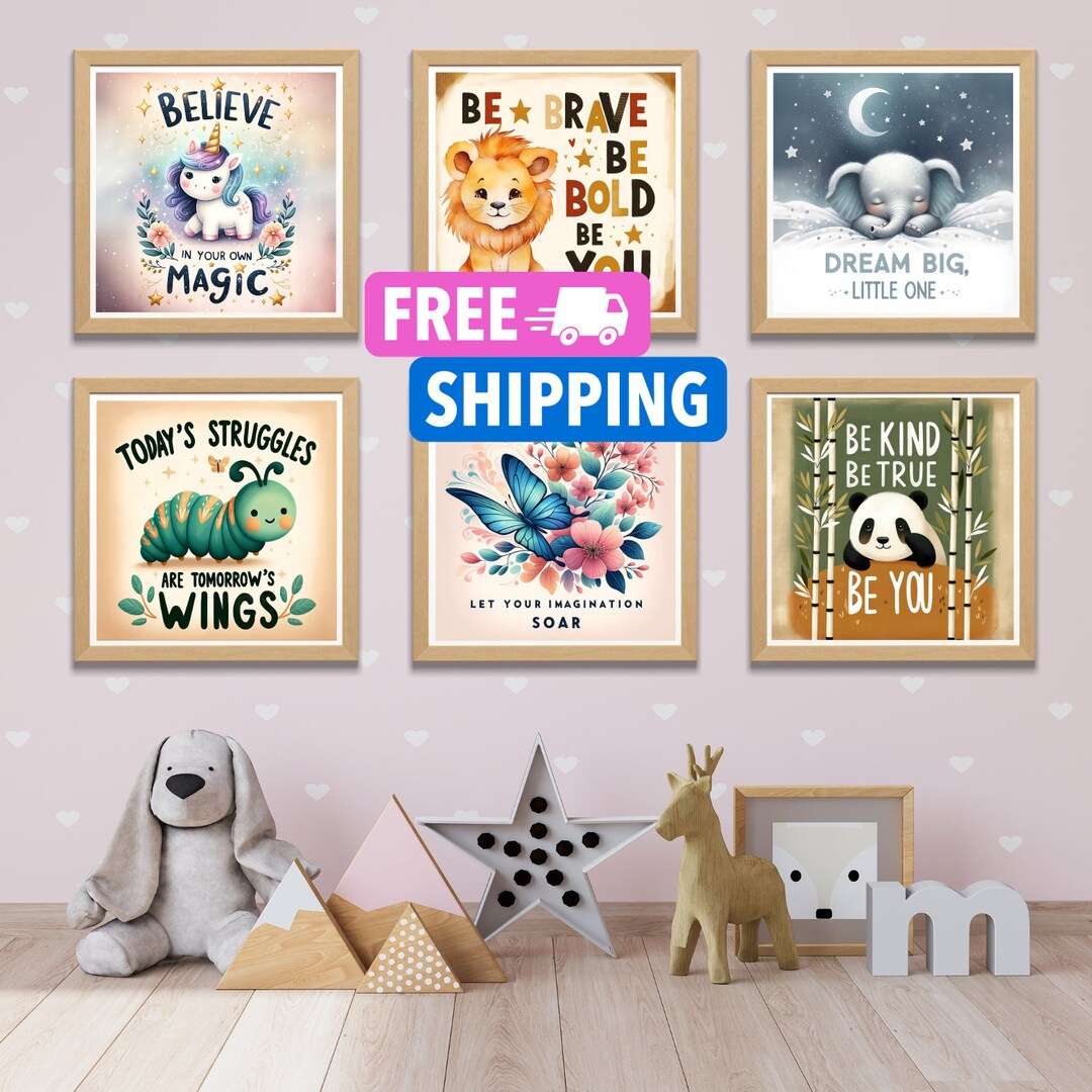 Nursery Inspiring Quotes Animal Posters Set 12 by 12 Lion, Elephant ...