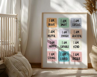Positive Affirmations for Kids, Boho Classroom Decor, I Am Affirmations ...