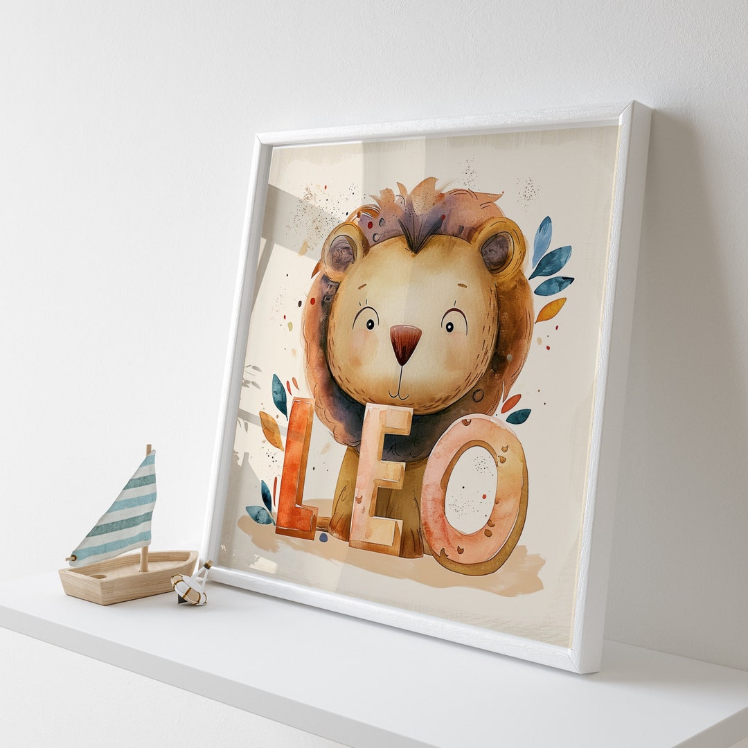 Lion With Name Leo - Adorable Digital Nursery Artwork for Instant ...