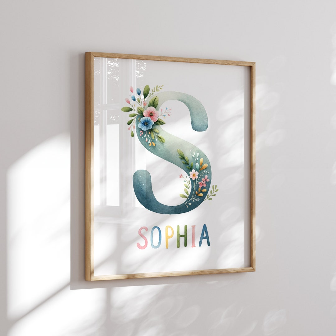Custom Name and Initial With Flowers Poster - First Letter Poster ...