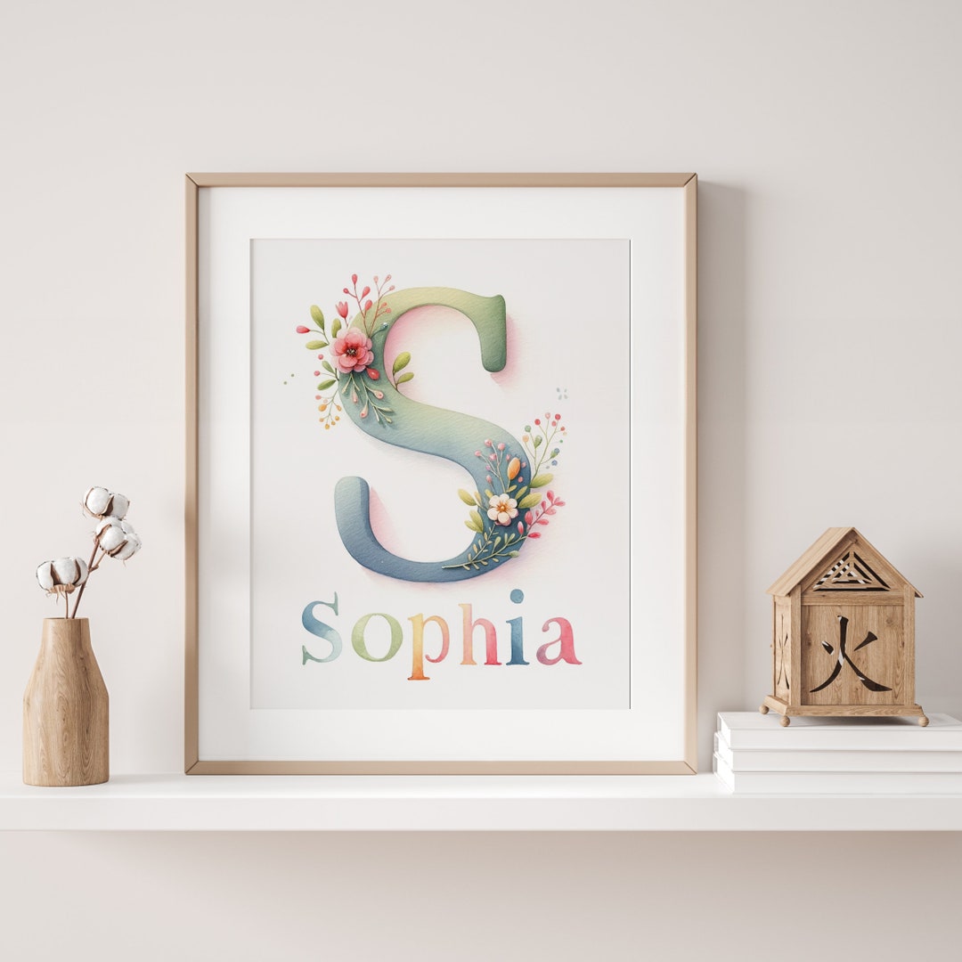 Custom Name and Initial With Flowers Poster First Letter Poster Wall ...