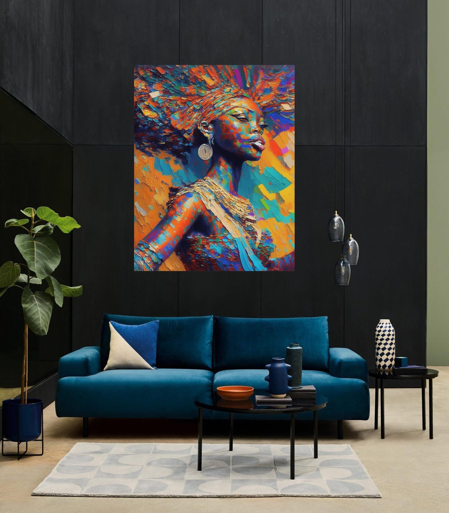 African Woman Canvas, Vibrant Exotic Wall Art, Goddess Acrylic Artwork ...