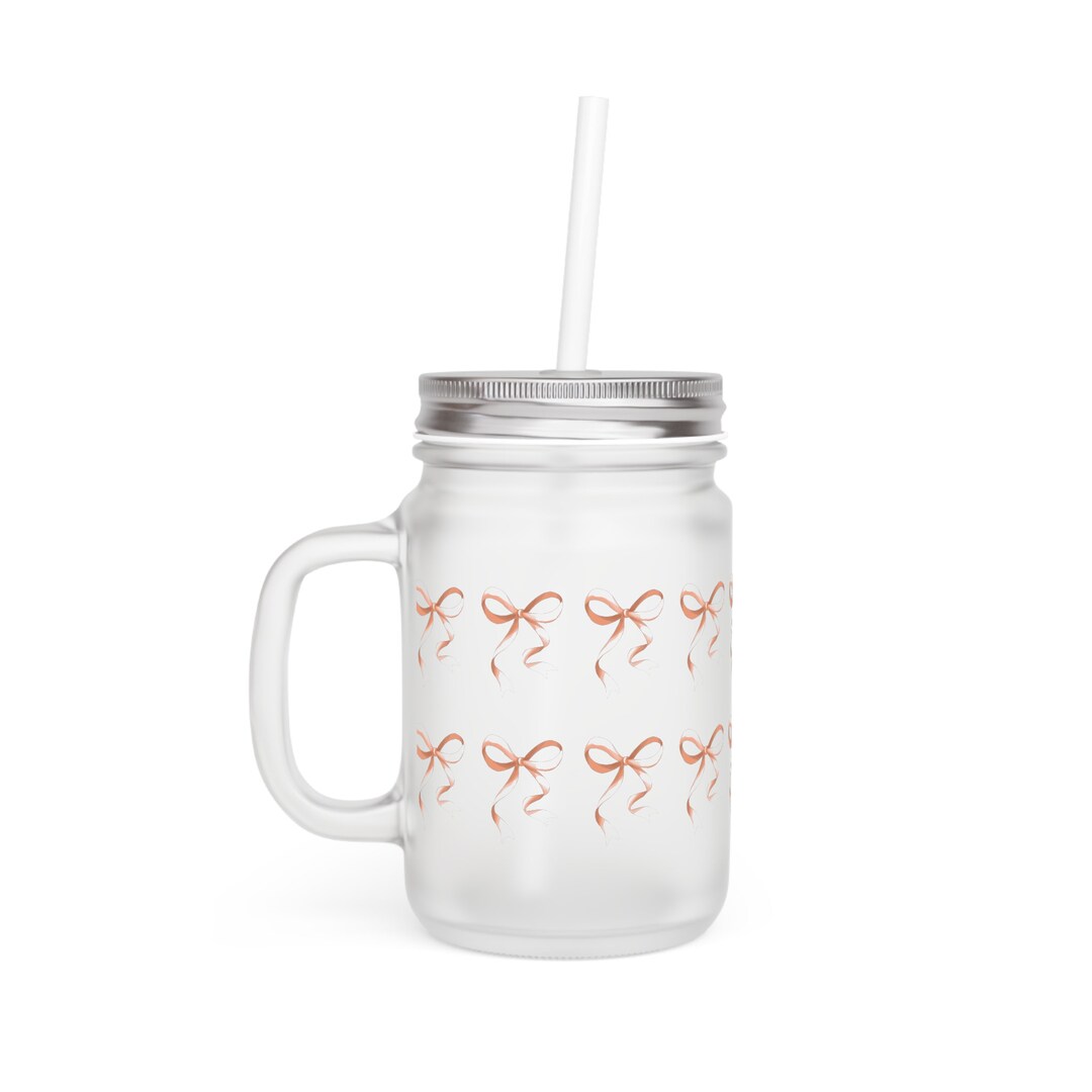 Cute Pink Bow Frosted 12oz Mason Jar - Etsy