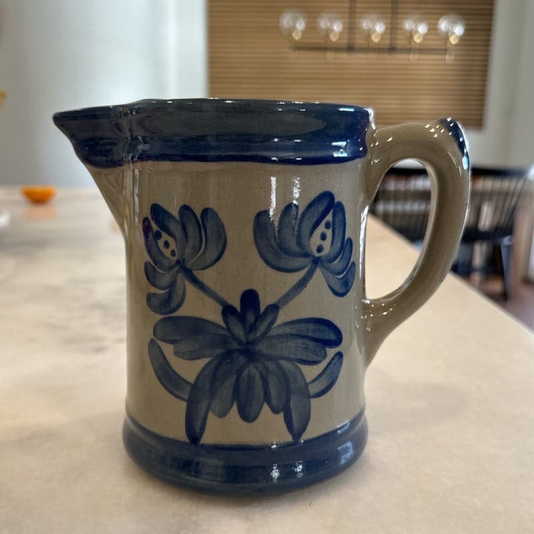 Beaumont Brothers Pottery Pitcher Blue Salt Glazed Vtg Signed BBP 1998 ...