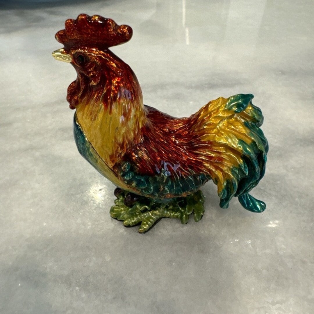 Rooster Trinket Box Jeweled Eyes Magnetic Hinge Heavy Colored Pewter - Etsy