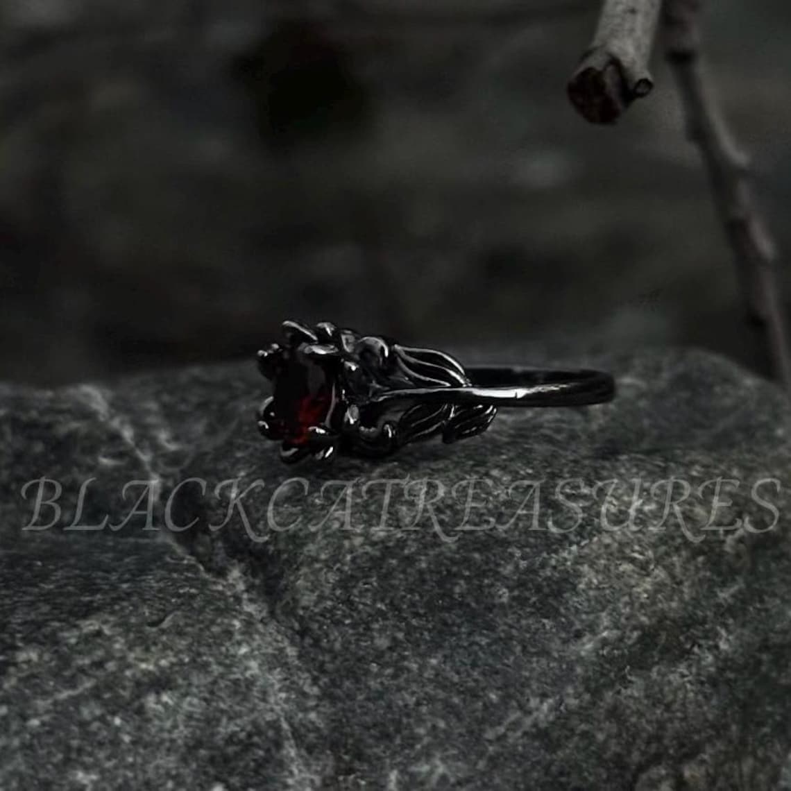 Garnet Blood Rose Ring | Gothic Boho Gift, Floral Ring, Victorian ...