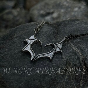 Bat Wing Heart Necklace | Goth Gift, Couple Necklace, Adjustable, Emo ...