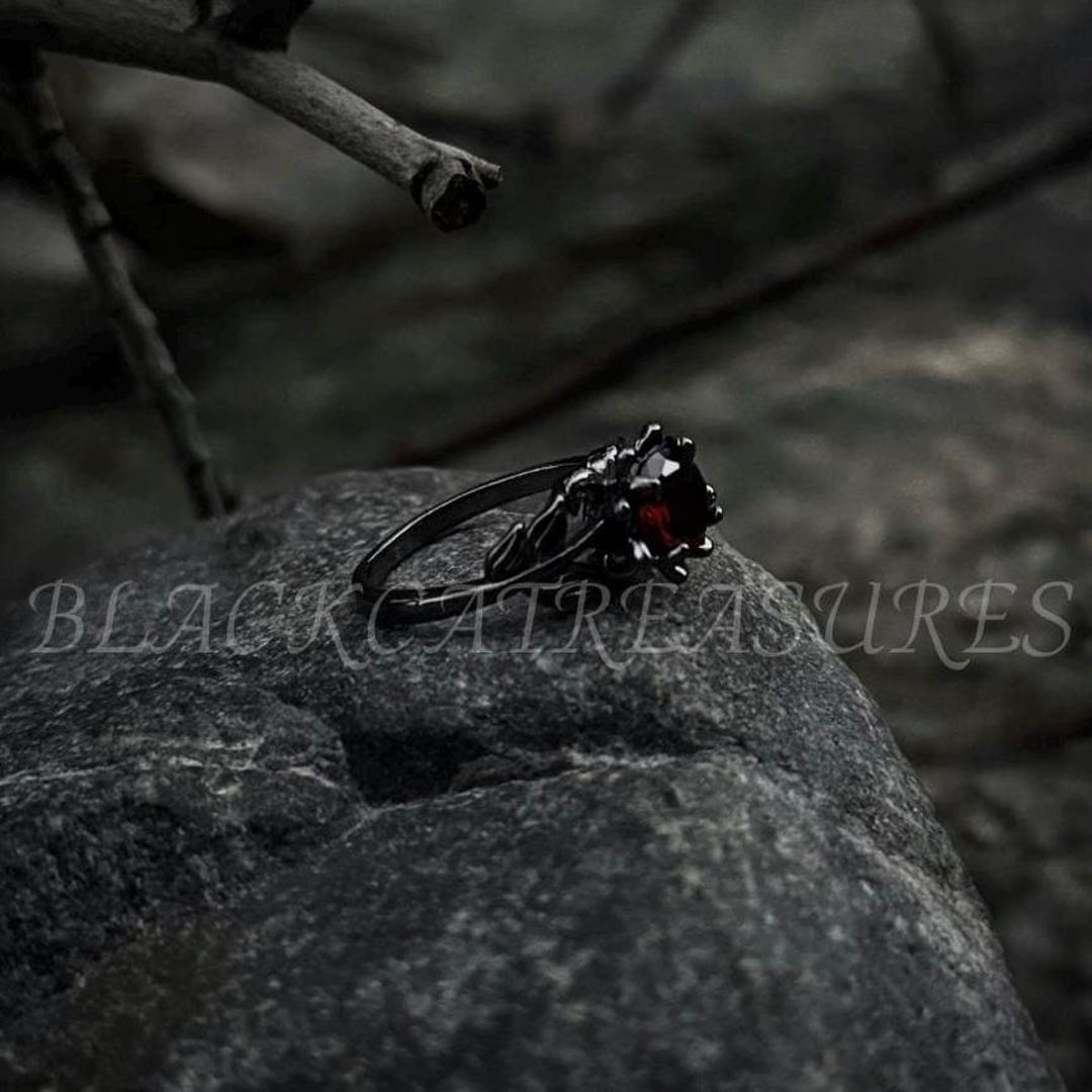Garnet Blood Rose Ring | Gothic Boho Gift, Floral Ring, Victorian ...
