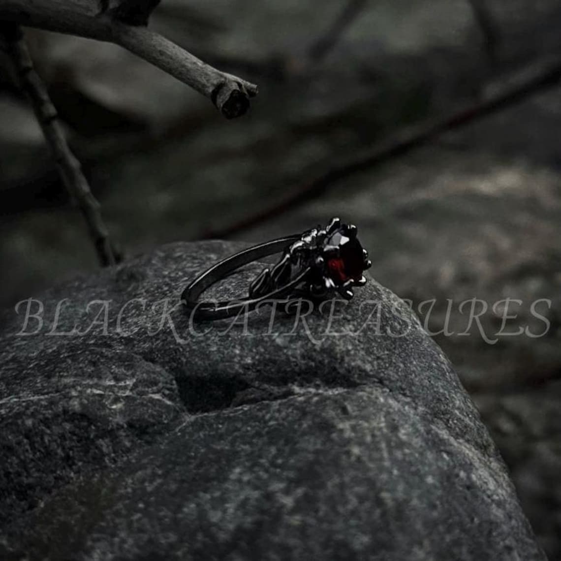 Garnet Blood Rose Ring | Gothic Boho Gift, Floral Ring, Victorian ...