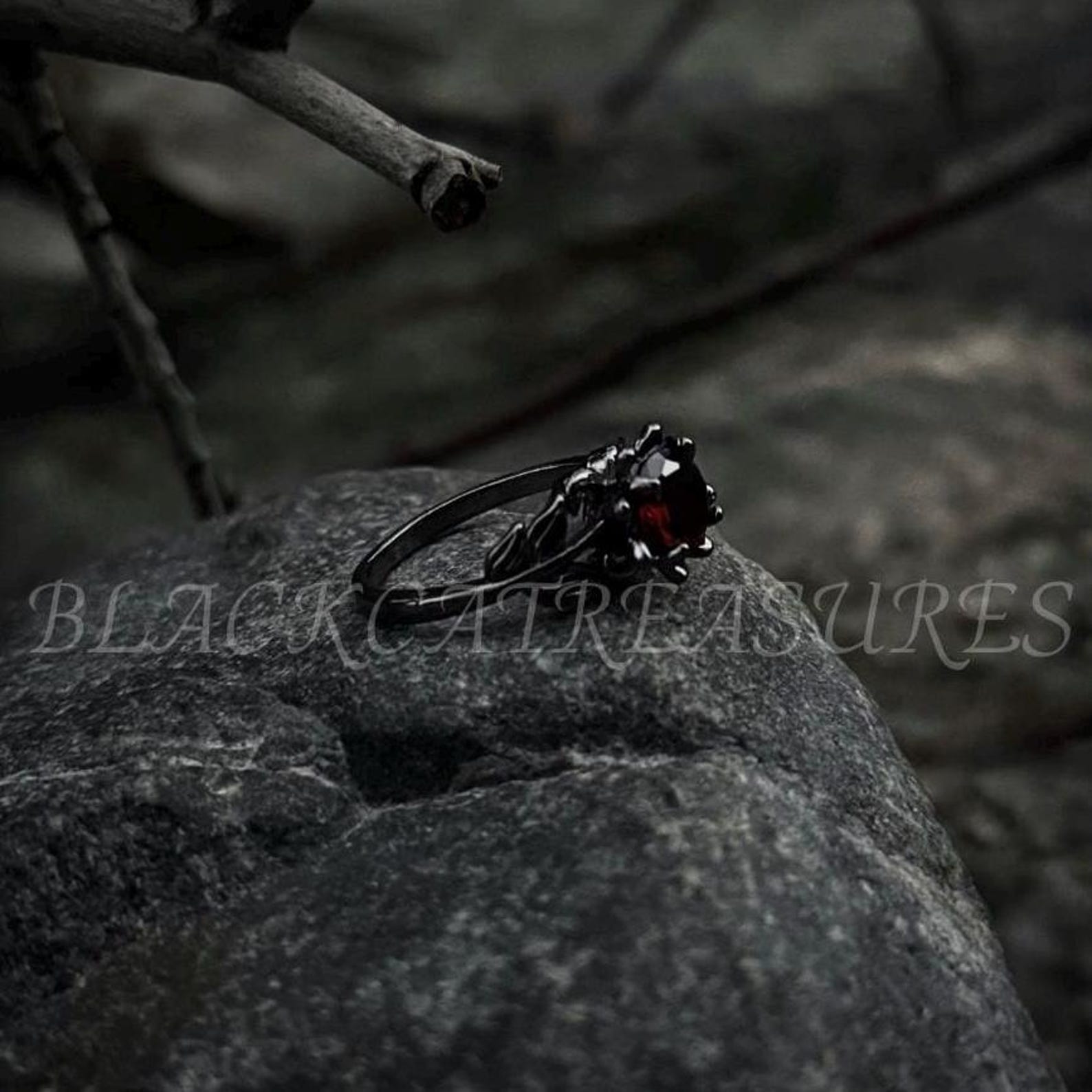 Garnet Blood Rose Ring | Gothic Boho Gift, Floral Ring, Victorian ...