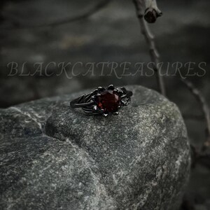 Garnet Blood Rose Ring | Gothic Boho Gift, Floral Ring, Victorian ...