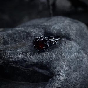 Garnet Blood Rose Ring | Gothic Boho Gift, Floral Ring, Victorian ...
