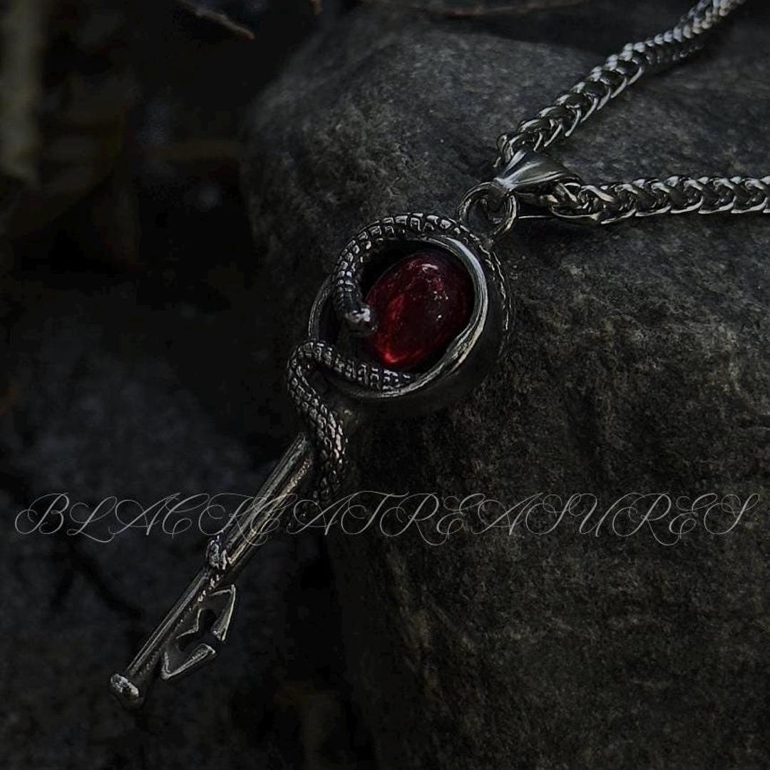 Garnet Stone Serpent Key Necklace |gothic Boho Gift, Witchy Victorian ...