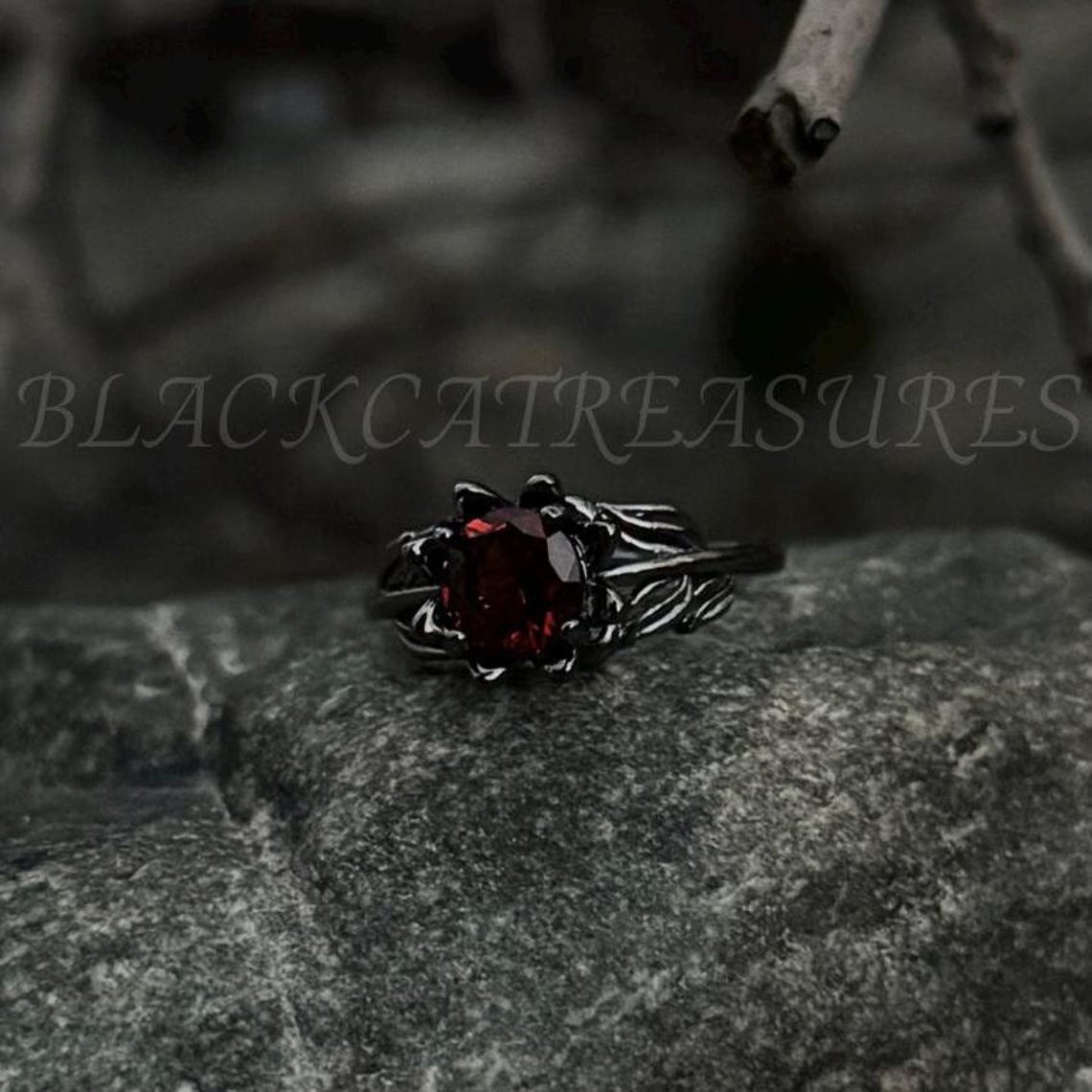 Garnet Blood Rose Ring | Gothic Boho Gift, Floral Ring, Victorian ...