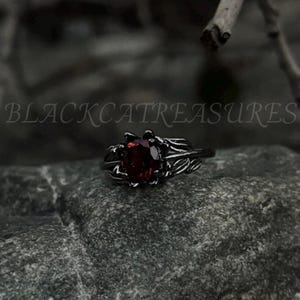 Garnet Blood Rose Ring | Gothic Boho Gift, Floral Ring, Victorian ...