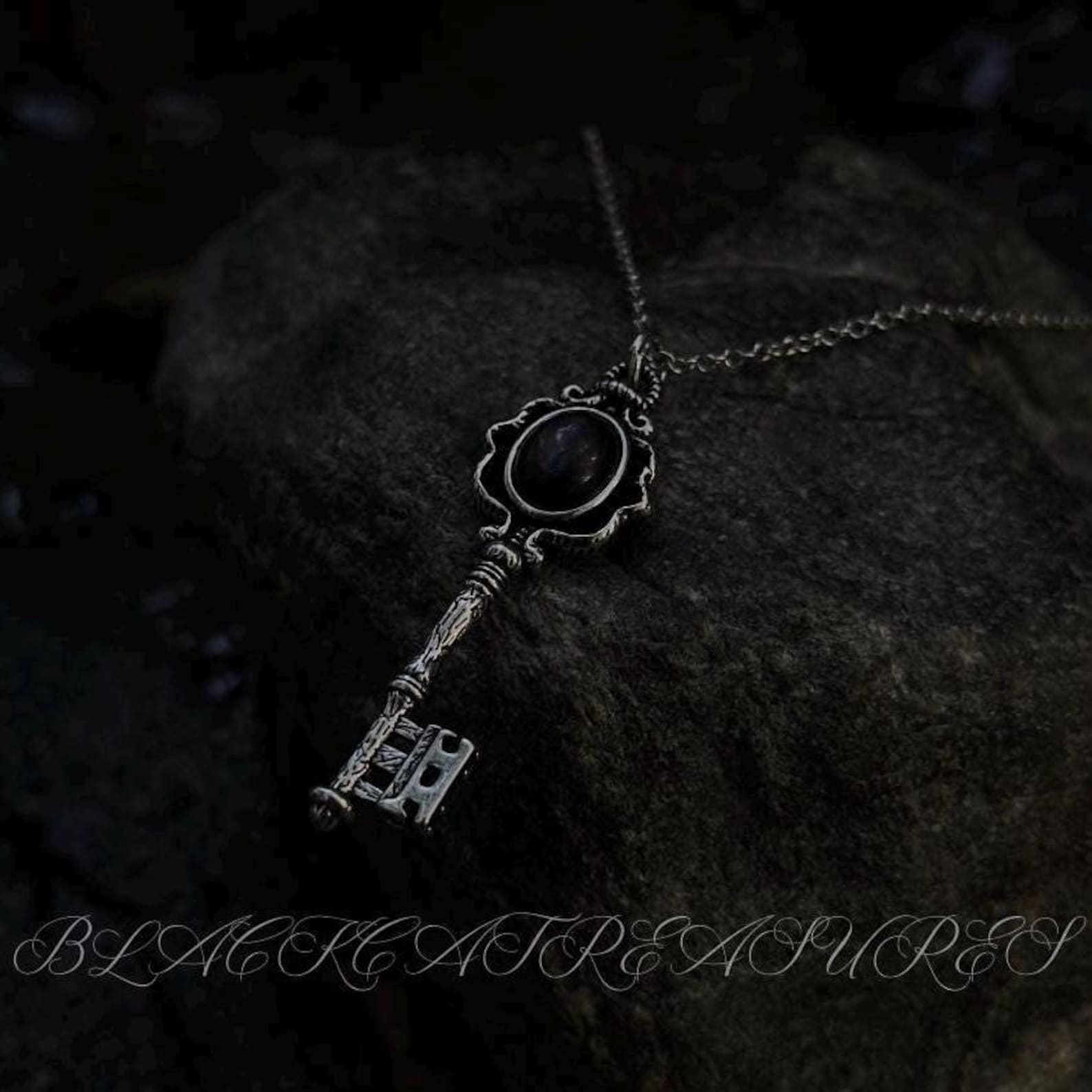 Moonstone & Obsidian Skeleton Key Necklace | Witchy Gothic Boho Gift ...