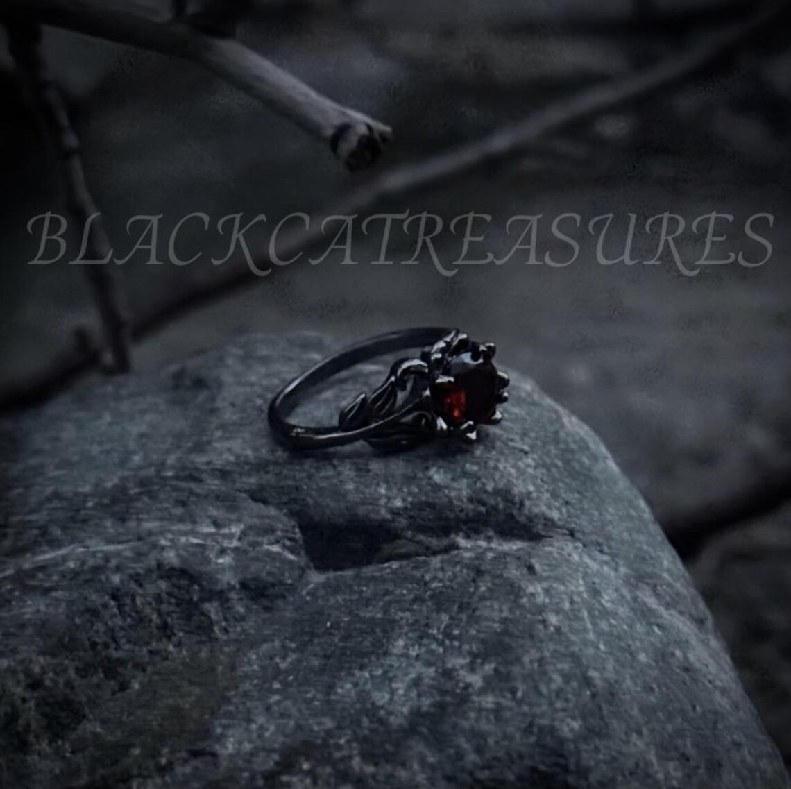 Garnet Blood Rose Ring | Gothic Boho Gift, Floral Ring, Victorian ...