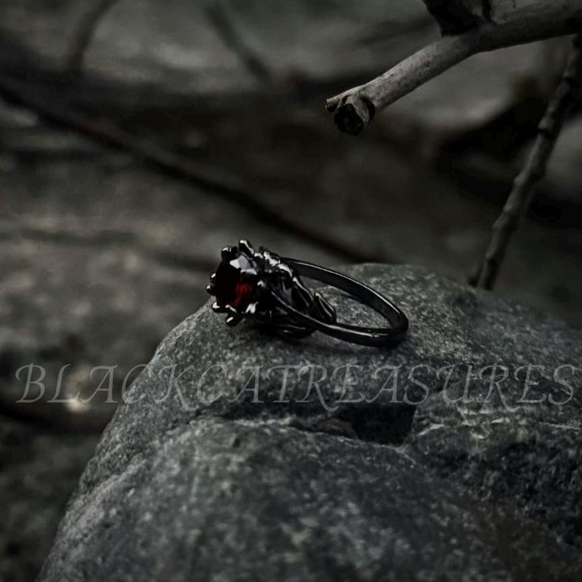Garnet Blood Rose Ring | Gothic Boho Gift, Floral Ring, Victorian ...