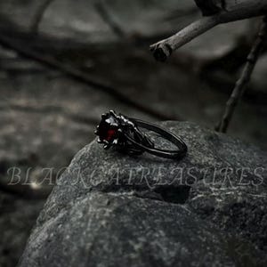 Garnet Blood Rose Ring | Gothic Boho Gift, Floral Ring, Victorian ...
