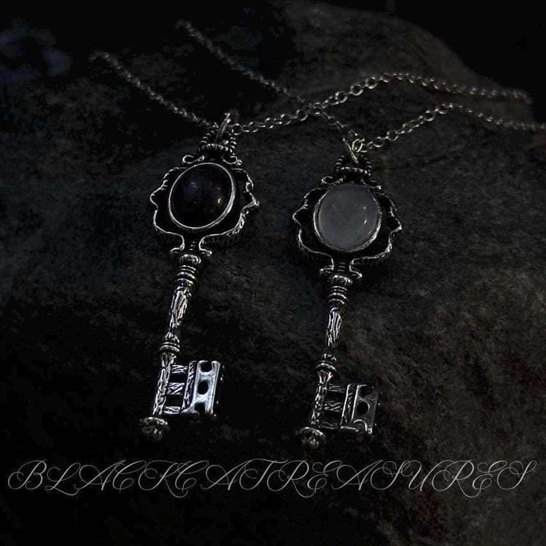 Moonstone & Obsidian Skeleton Key Necklace | Witchy Gothic Boho Gift ...