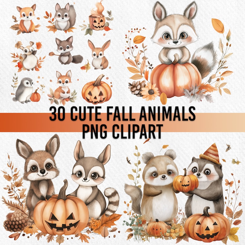 30 HQ Cute Fall Animal Clipart Pngs // Watercolor Clipart Pngs ...