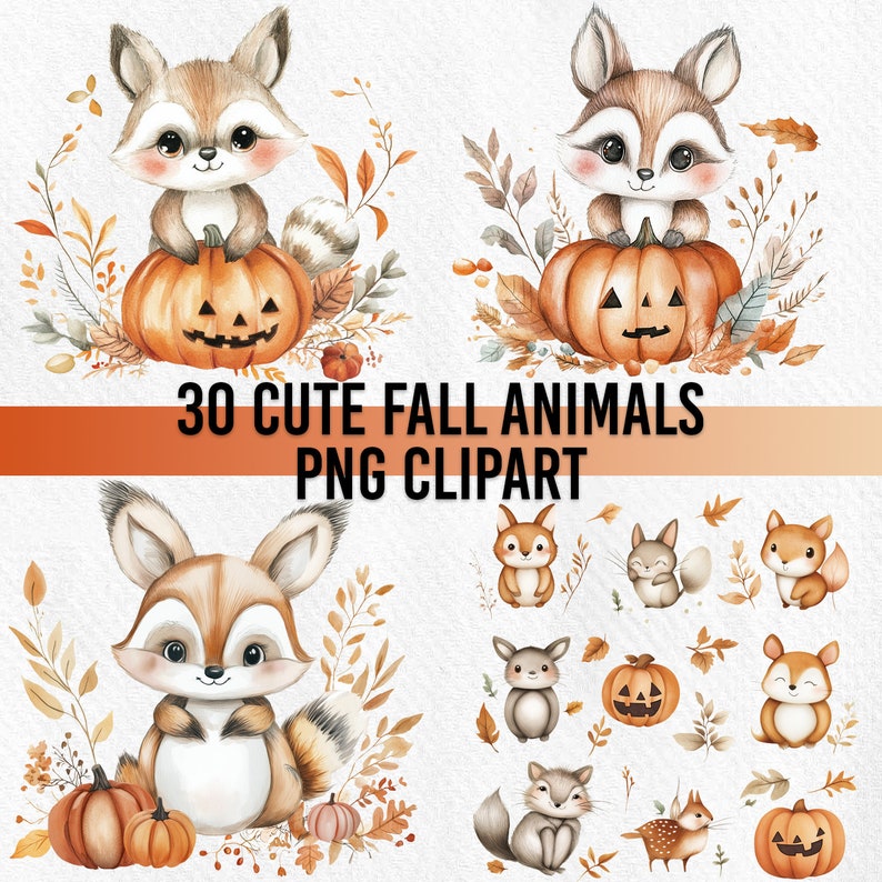 30 HQ Cute Fall Animal Clipart Pngs // Watercolor Clipart Pngs ...