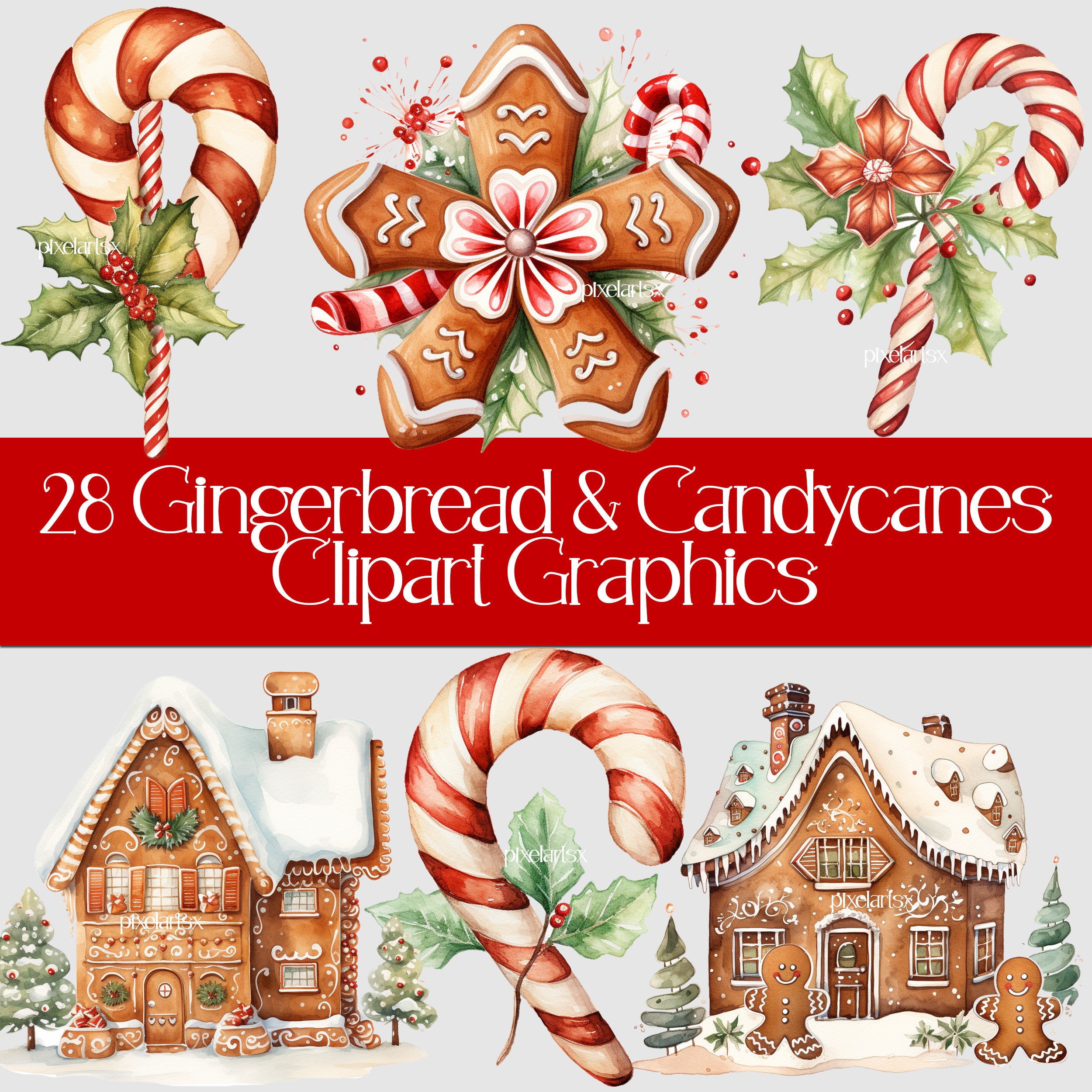 28 Gingerbread & Candycane Clipart HQ PNG Graphics // Christmas Festive ...