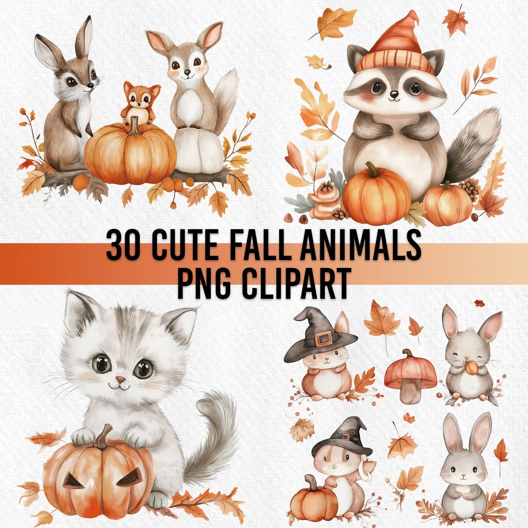 30 HQ Cute Fall Animal Clipart Pngs // Watercolor Clipart Pngs ...