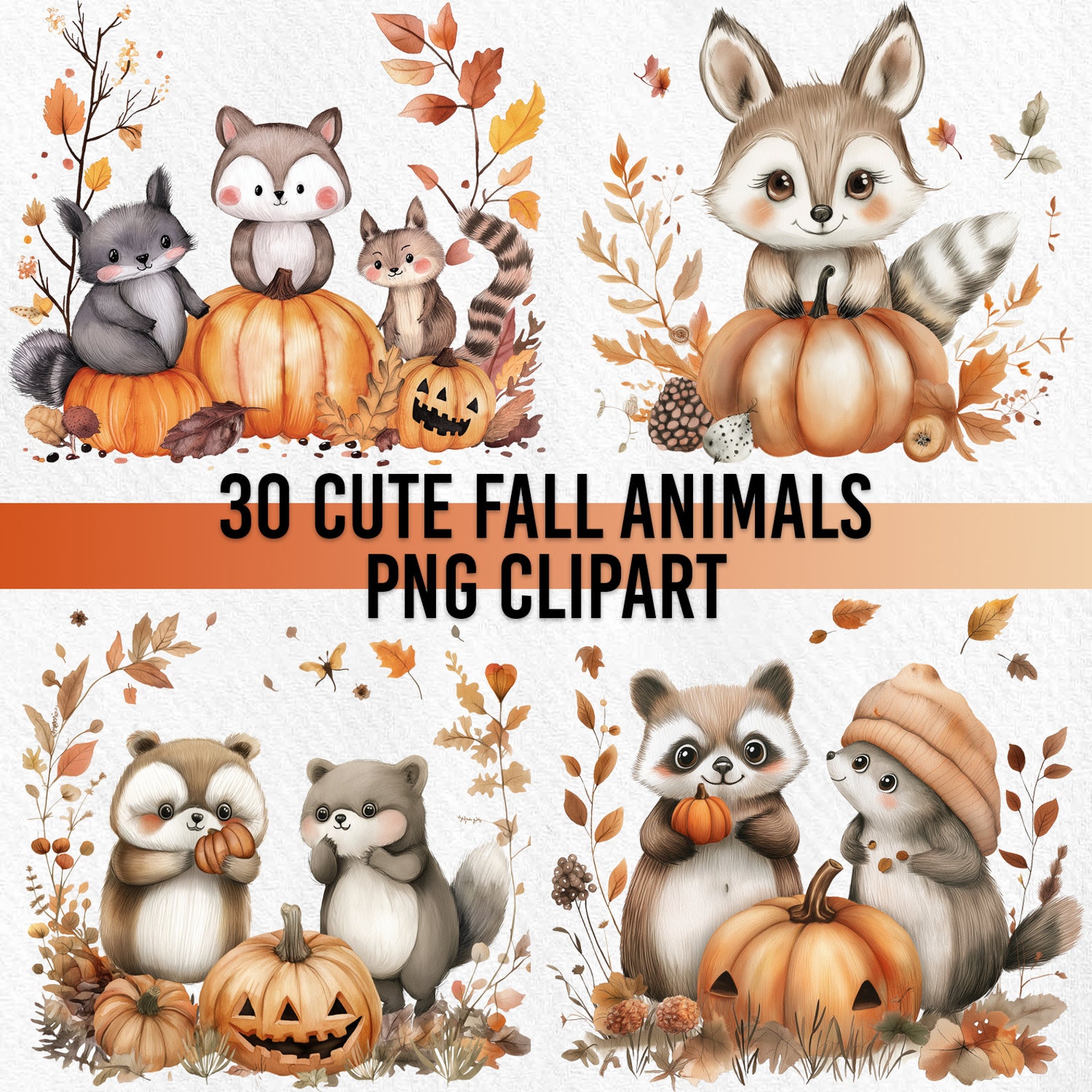 30 HQ Cute Fall Animal Clipart Pngs // Watercolor Clipart Pngs ...
