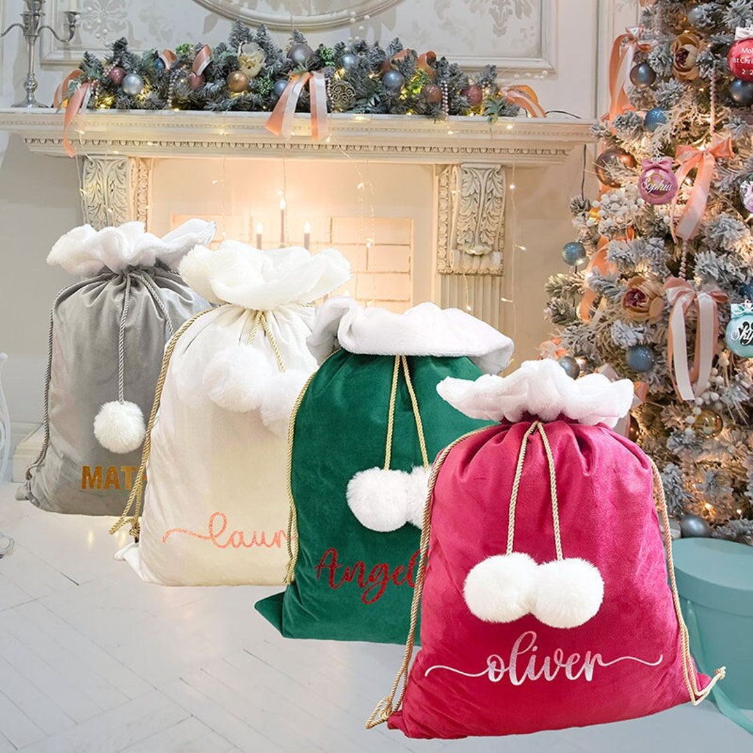 Personalized Red Christmas Gift Bags, Velvet Sack Bags,christmas Sack ...