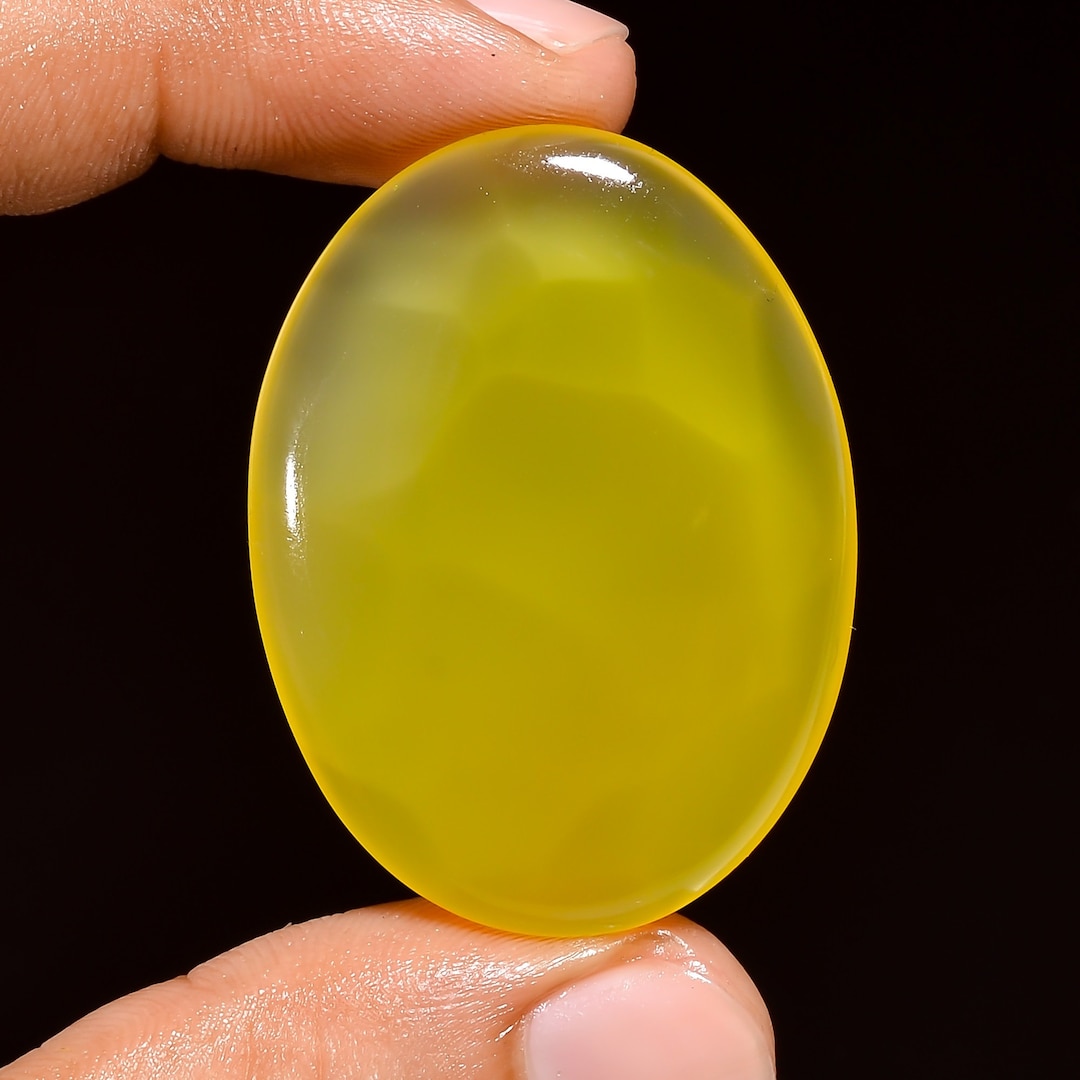 Natural Yellow Chalcedony Cabochon, Loose Gemstone Oval Shape Yellow ...