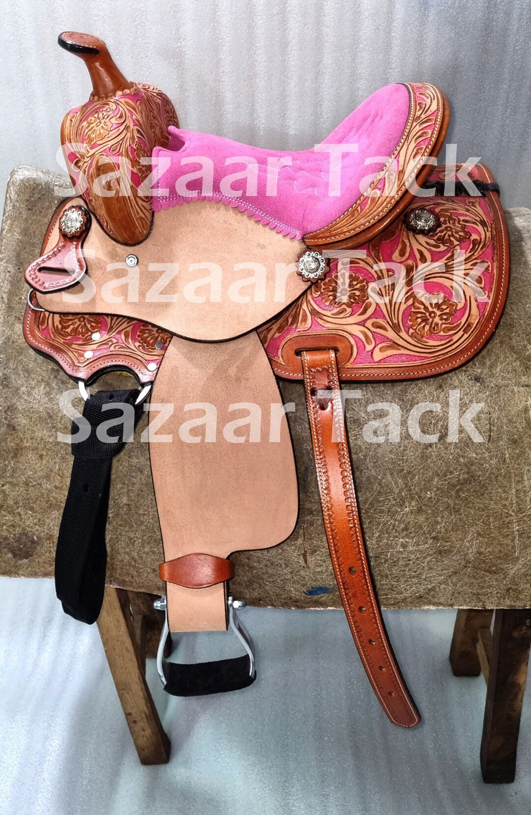 Pink Western Saddle Barrel Racing Horse Pleasure Floral Tooled Leather ...