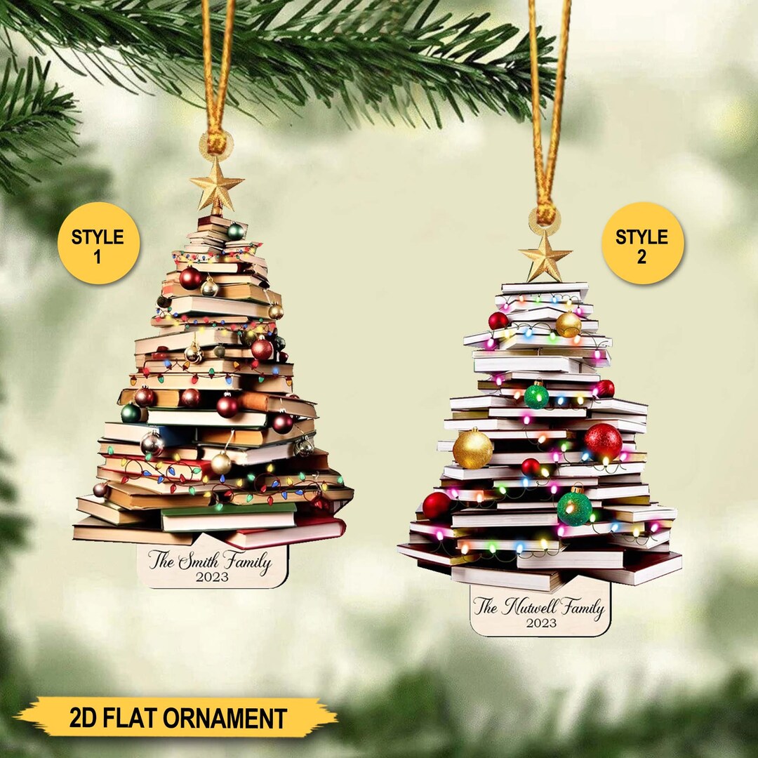 Personalized Christmas Book Tree Ornament 2D Book Lover - Etsy