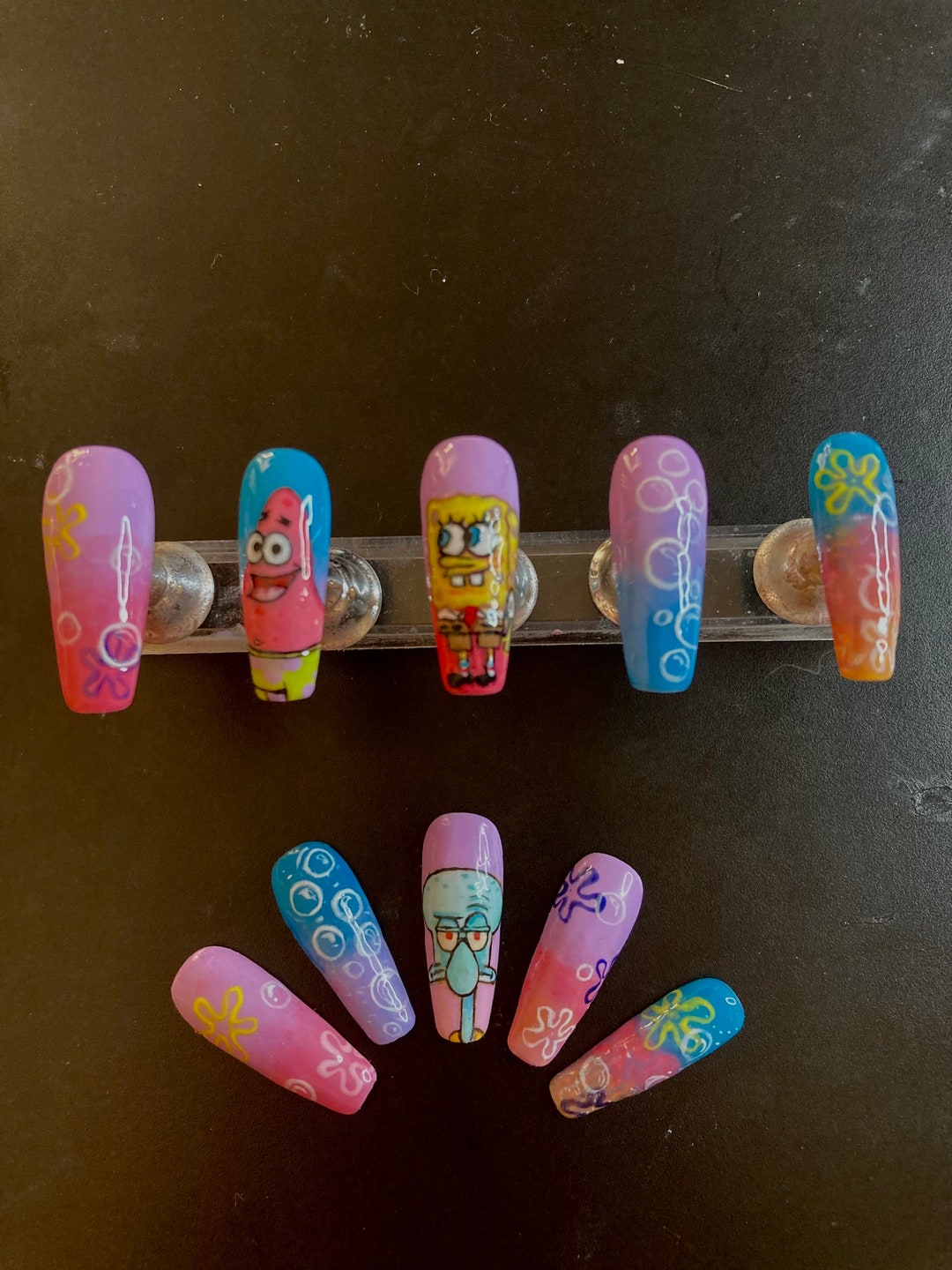 Spongebob Fake Nails / Press on Nails Spongebob Handmade/ - Etsy