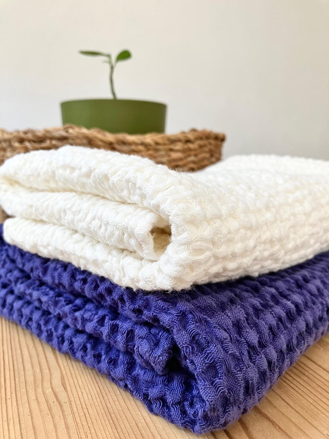 Set of 2 Beach, Spa, Bath Towels 56% Linen, 46 Cotton Blend, 20x27 Inch ...