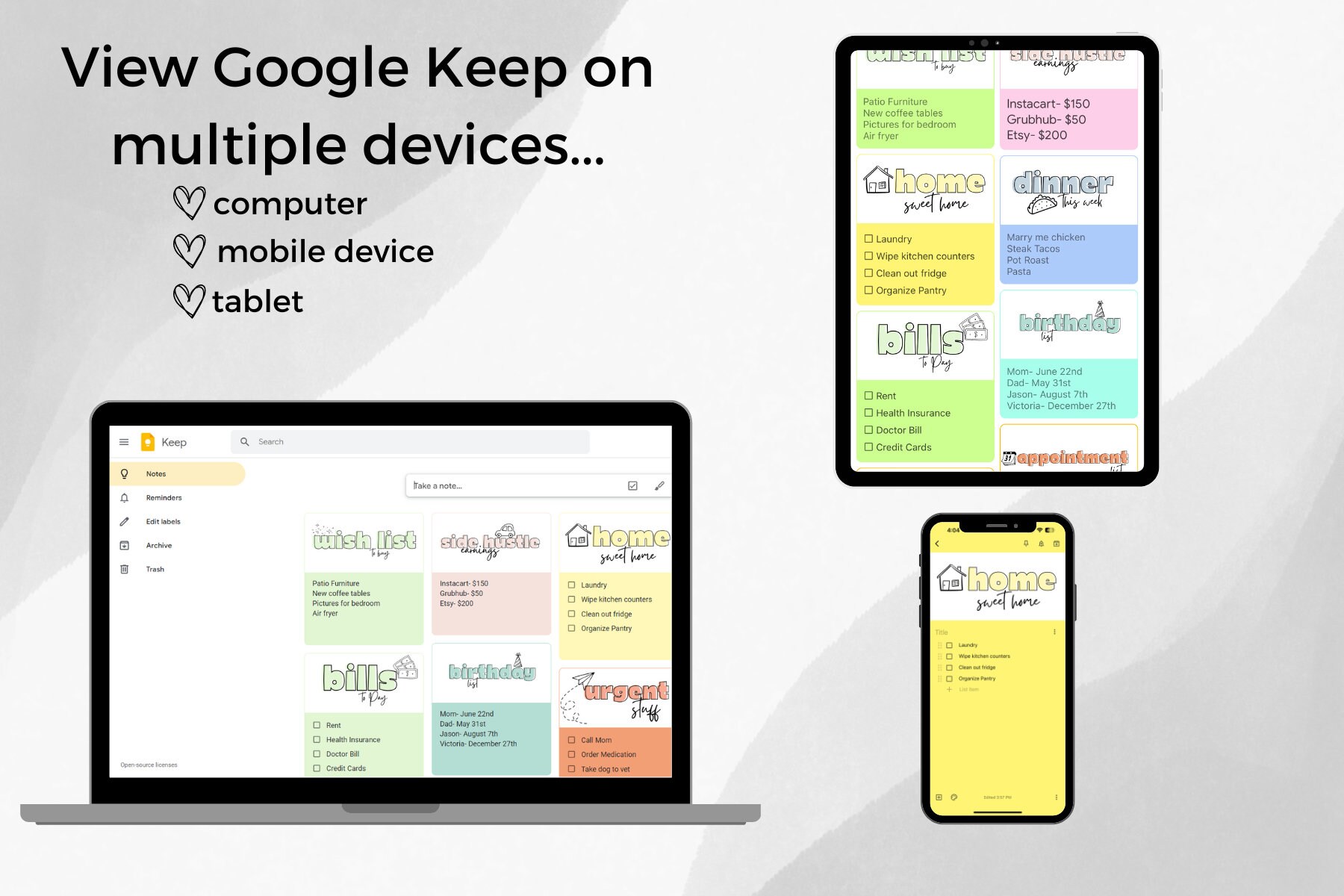 Google Keep Headers- CUSTOMIZABLE Everyday Package- Digital List ...