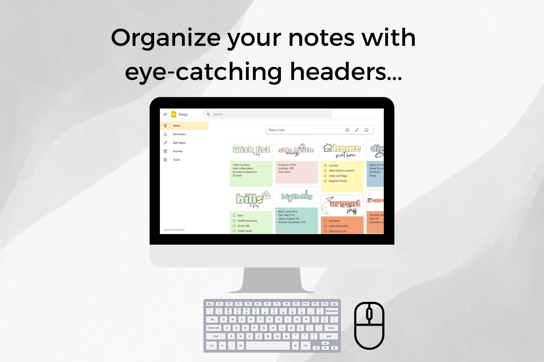 Google Keep Headers- Everyday Package- Digital List, Minimalist Design ...