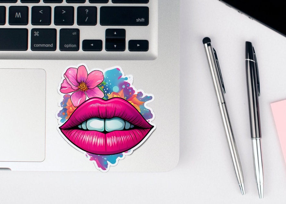 Pink Lips Floral Sticker Lips Sticker Floral Sticker Groovy - Etsy