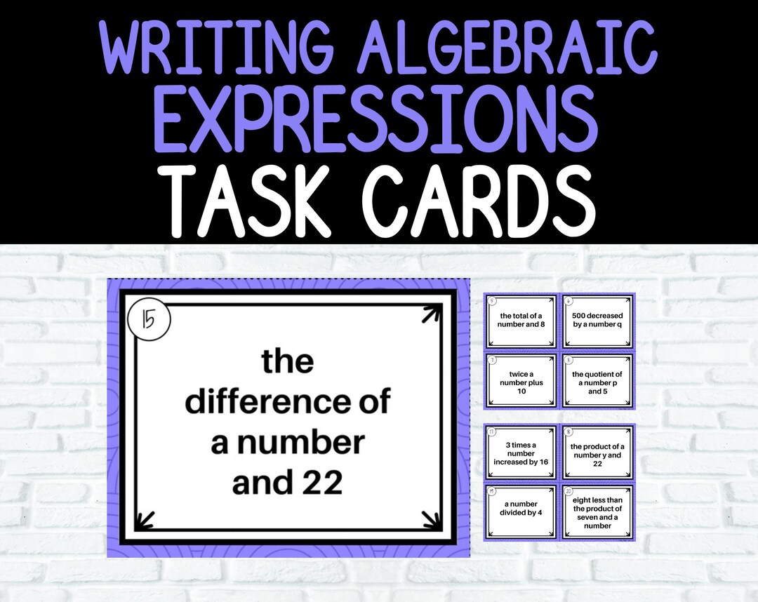 Writing Algebraic Expressions TASK CARDS (set of 25) - Etsy