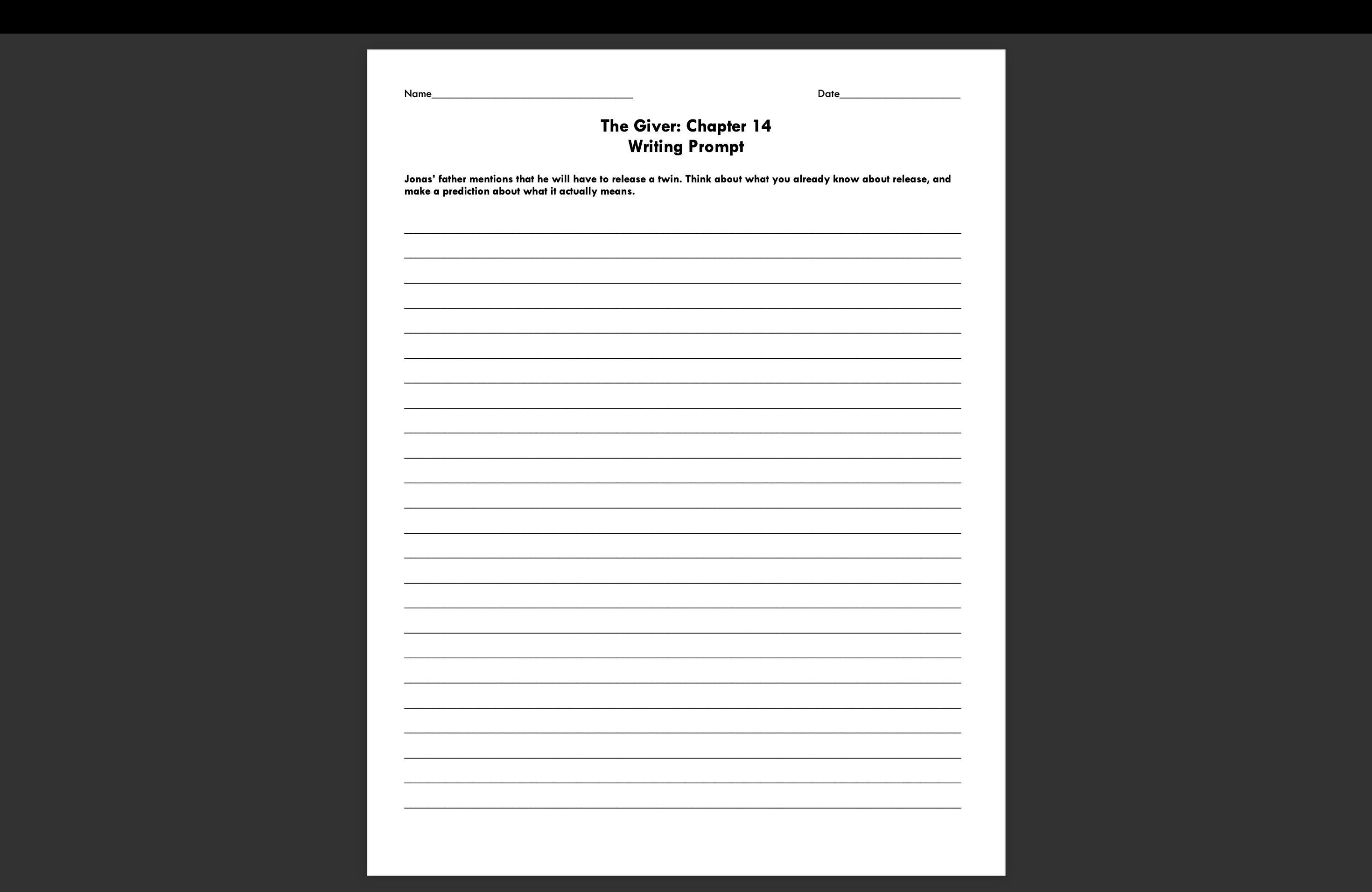 THE GIVER Writing Prompts - Etsy