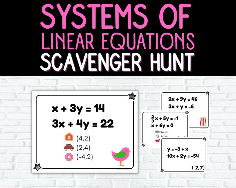 Systems of Linear Equations Math SCAVENGER HUNT - Etsy