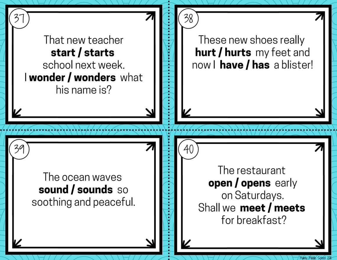 Subject Verb Agreement TASK CARDS - Etsy