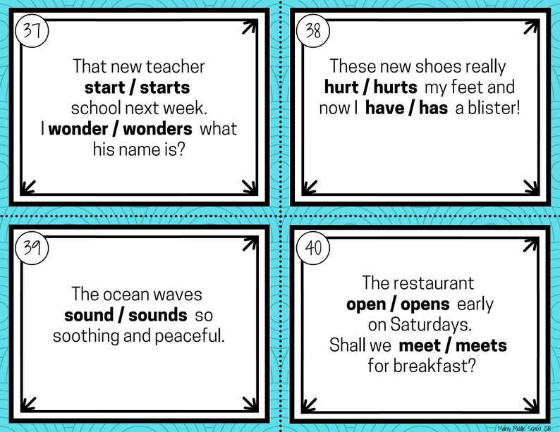 Subject Verb Agreement TASK CARDS - Etsy