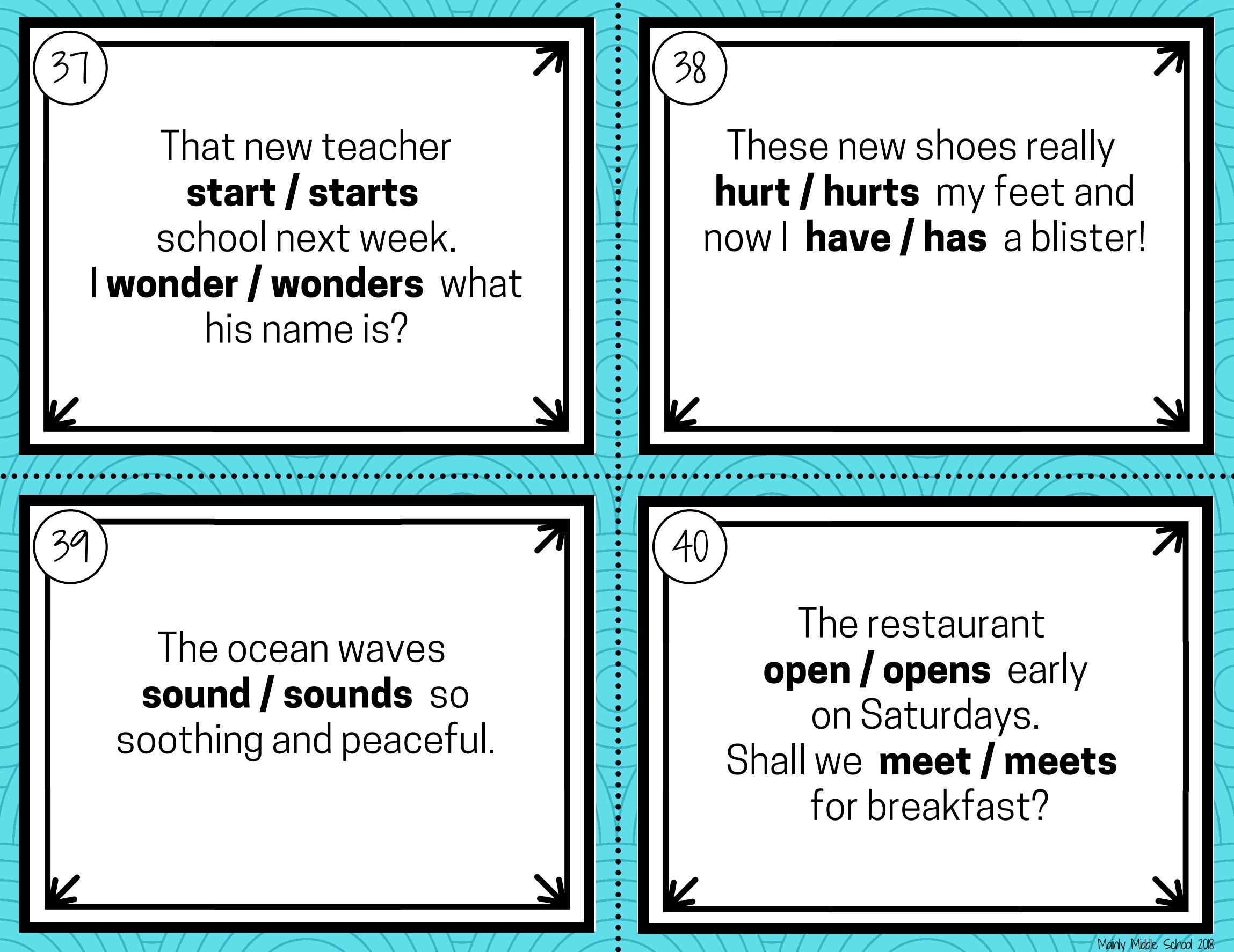 Subject Verb Agreement TASK CARDS - Etsy