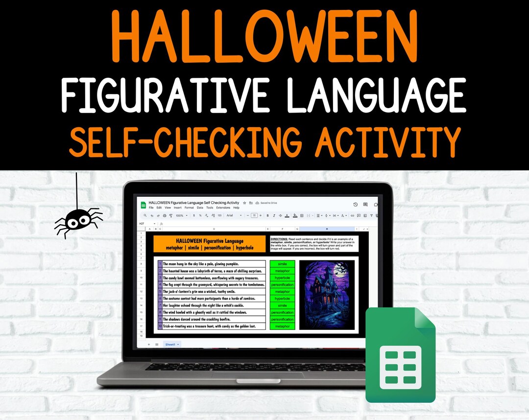 HALLOWEEN FIGURATIVE LANGUAGE Google Sheets Mystery Picture - Etsy
